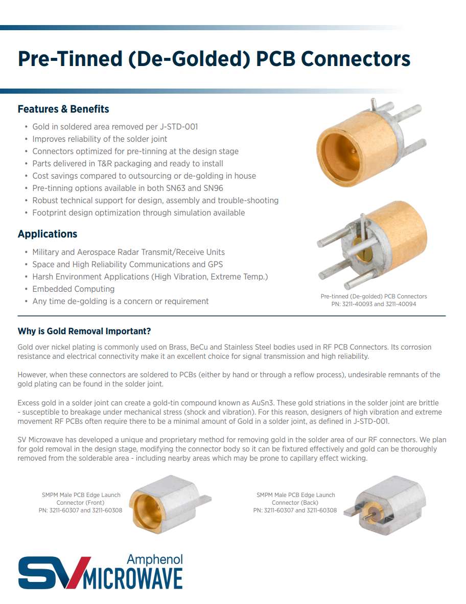 Pre-Tinned Capabilities | De-Golded Connectors | SV Microwave