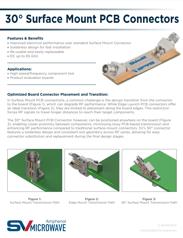 30° Solderless PCB Compression Mount Connectors | SV Microwave