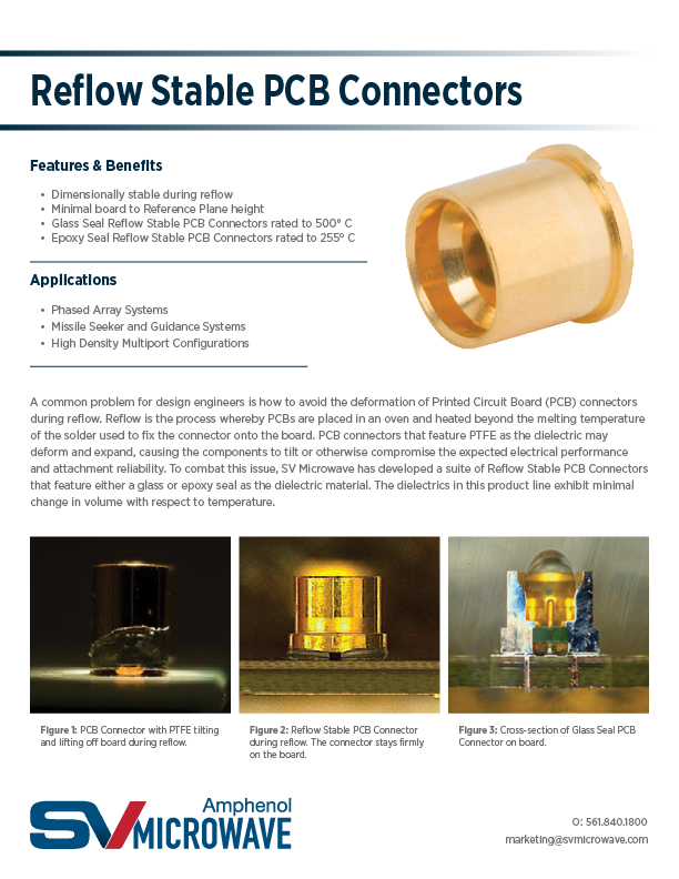 Reflow Stable PCB Connectors | Glass or Epoxy Seal | SV Microwave